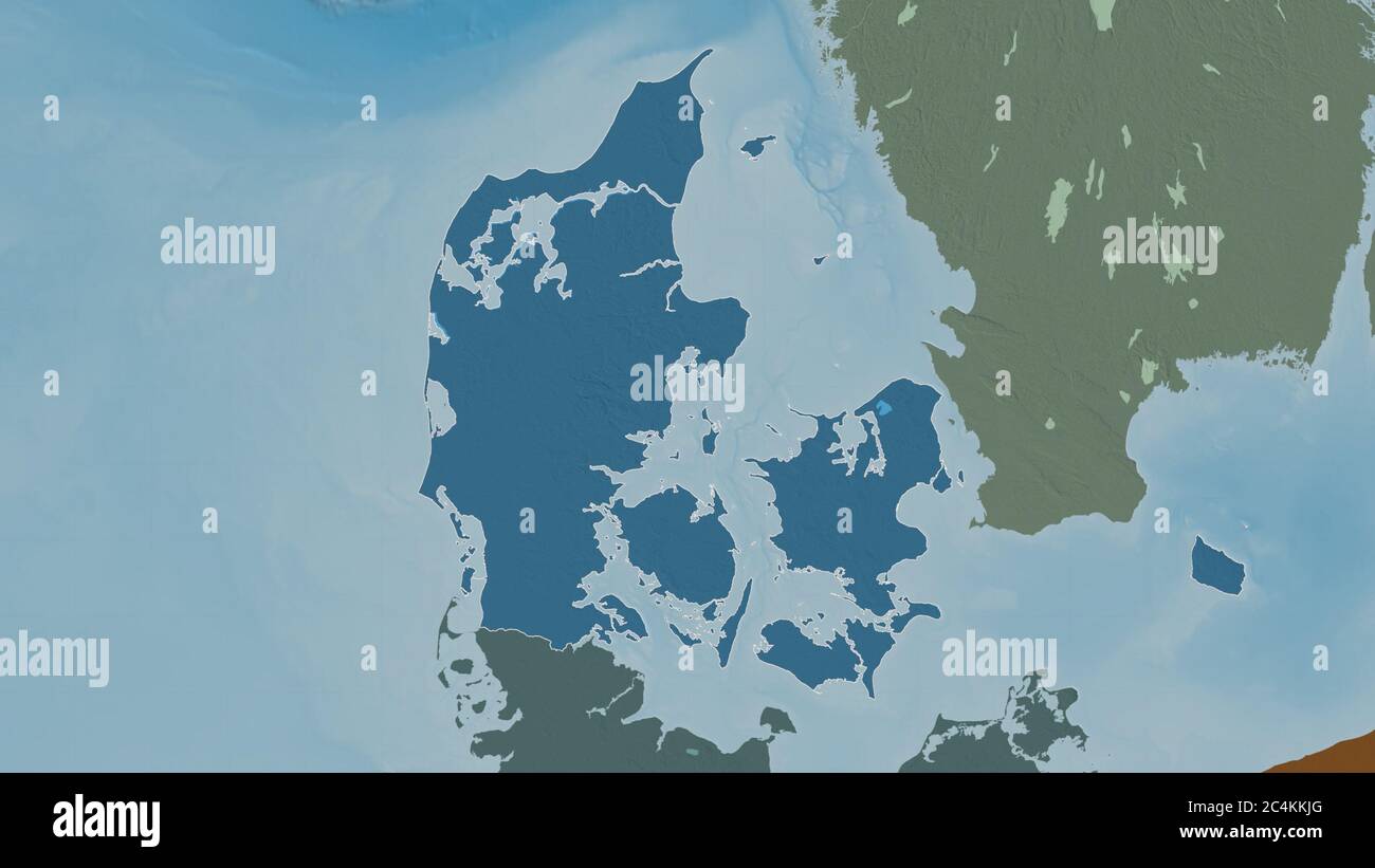 Outlined shape of the Denmark area. Colored and bumped map of the ...