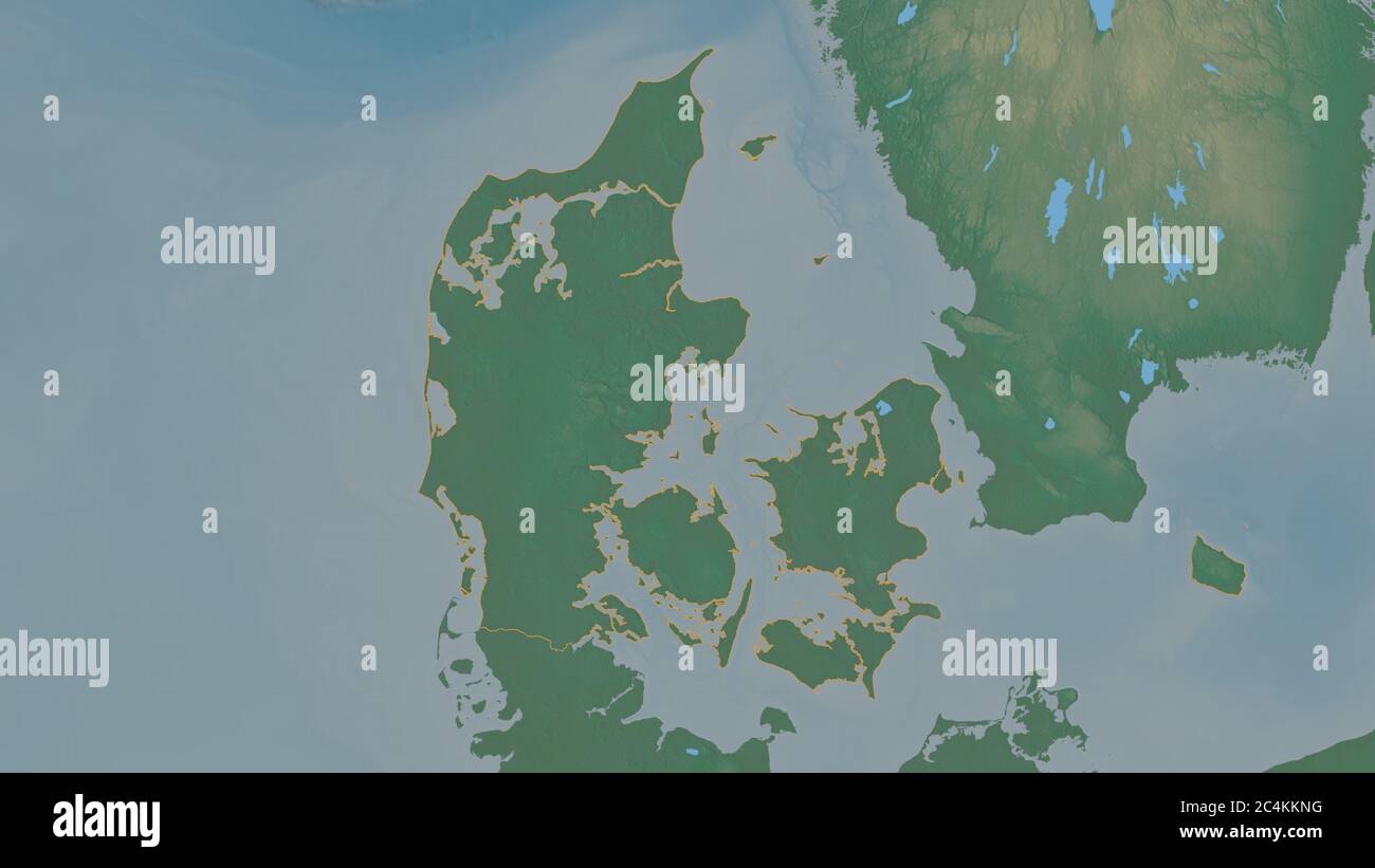 Outlined shape of the Denmark area. Topographic relief map with surface ...