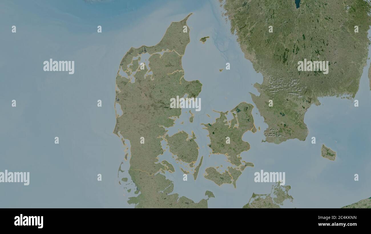 Outlined shape of the Denmark area. Satellite imagery. 3D rendering ...