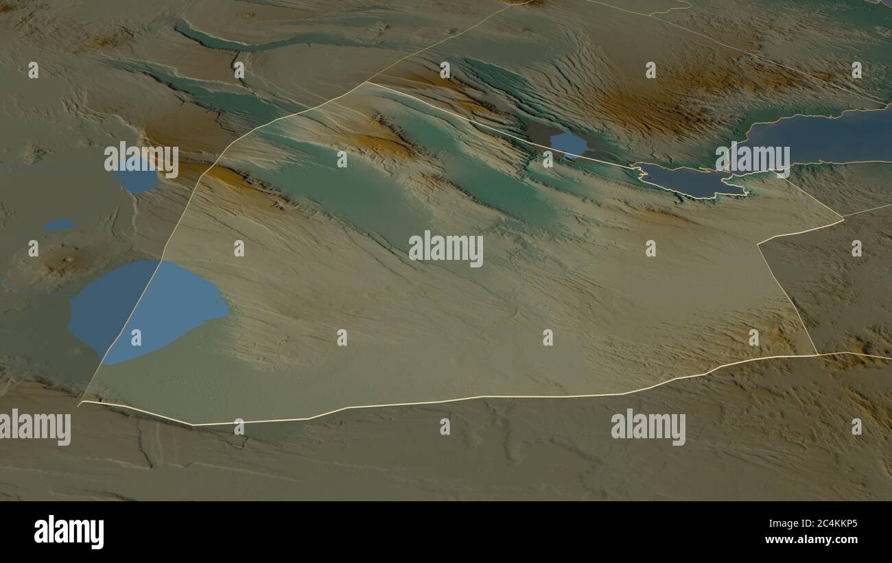 Zoom in on Dikhil (region of Djibouti) outlined. Oblique perspective ...
