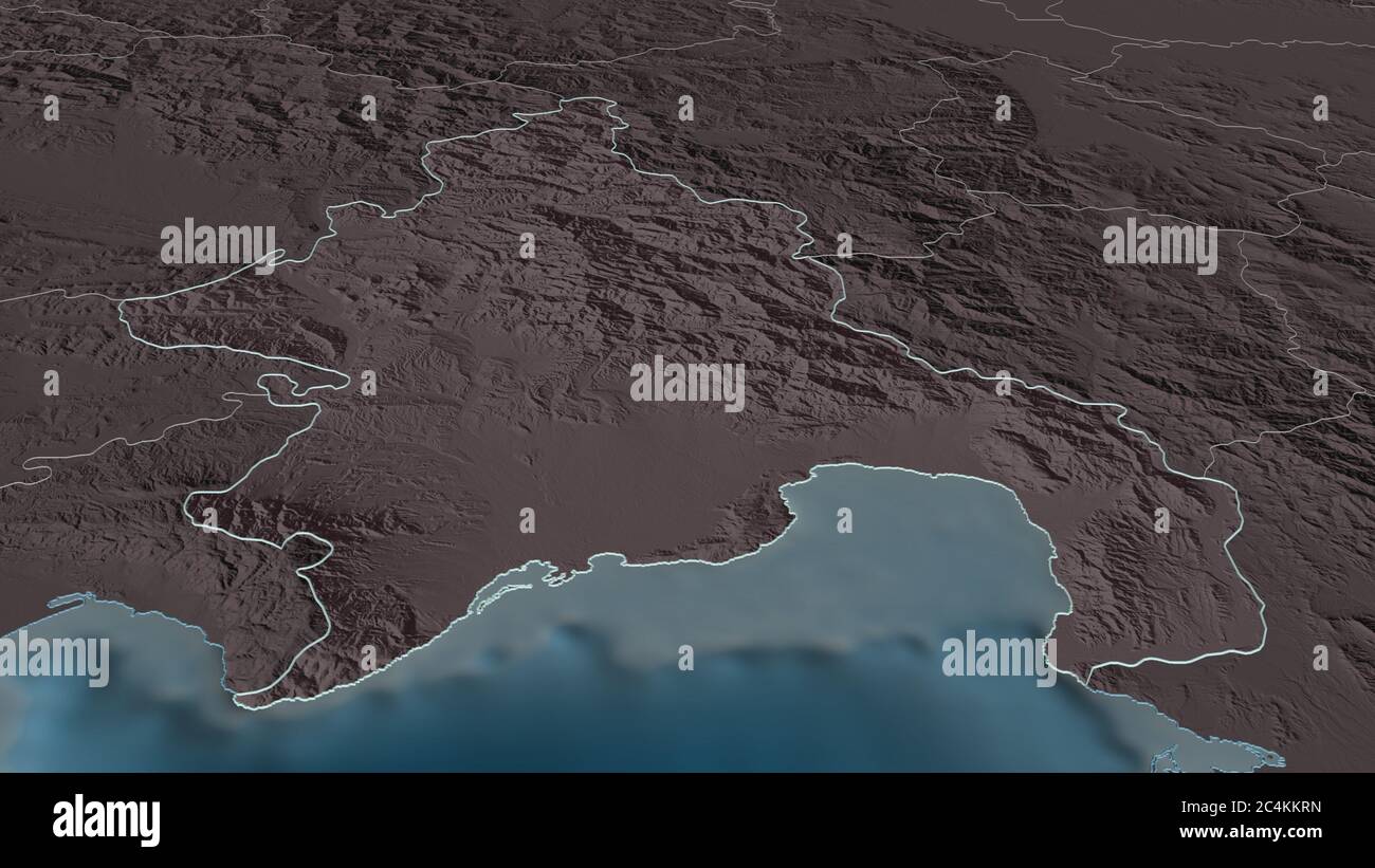 Zoom in on Azua (province of Dominican Republic) outlined. Oblique ...