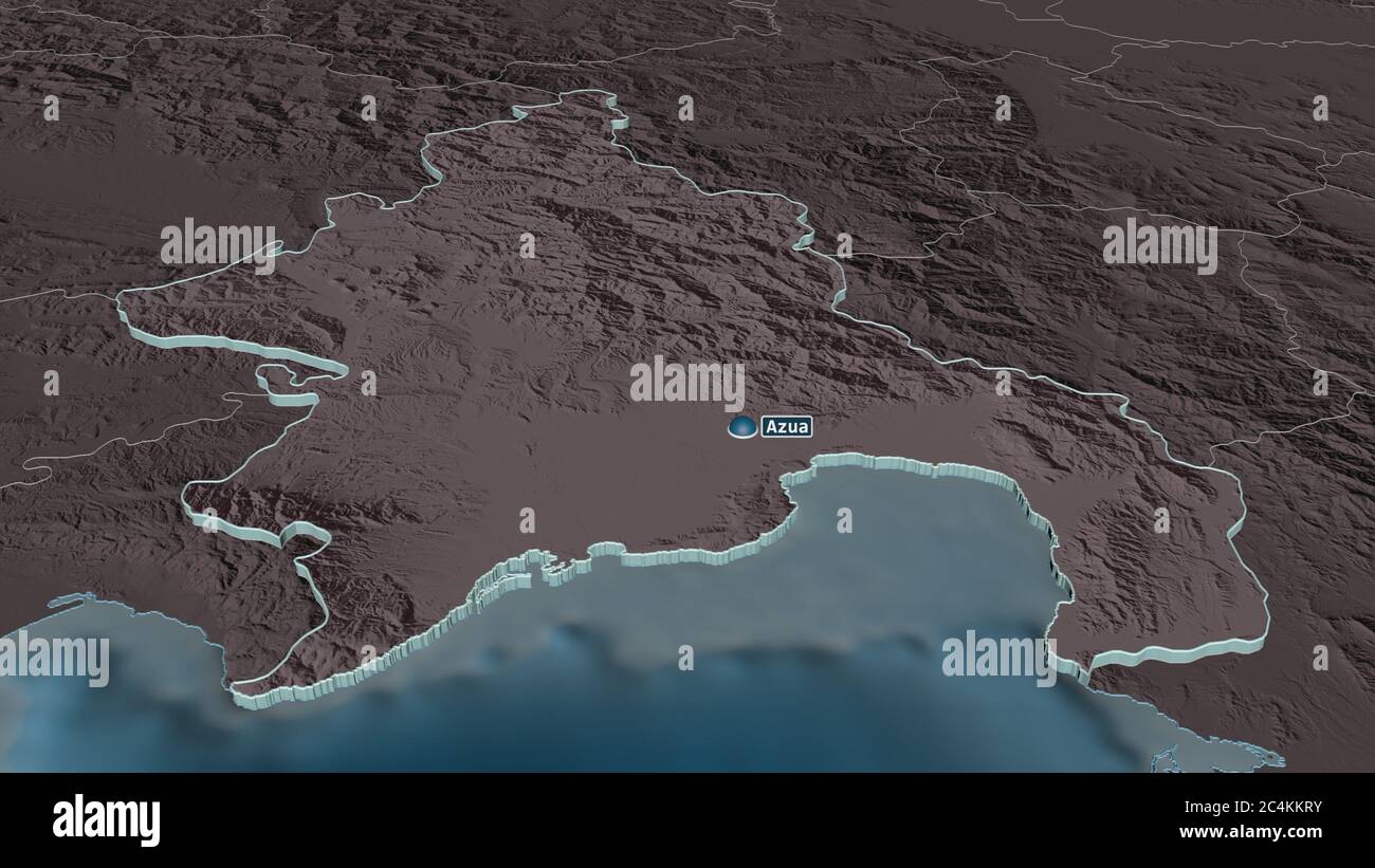 Zoom in on Azua (province of Dominican Republic) extruded. Oblique ...