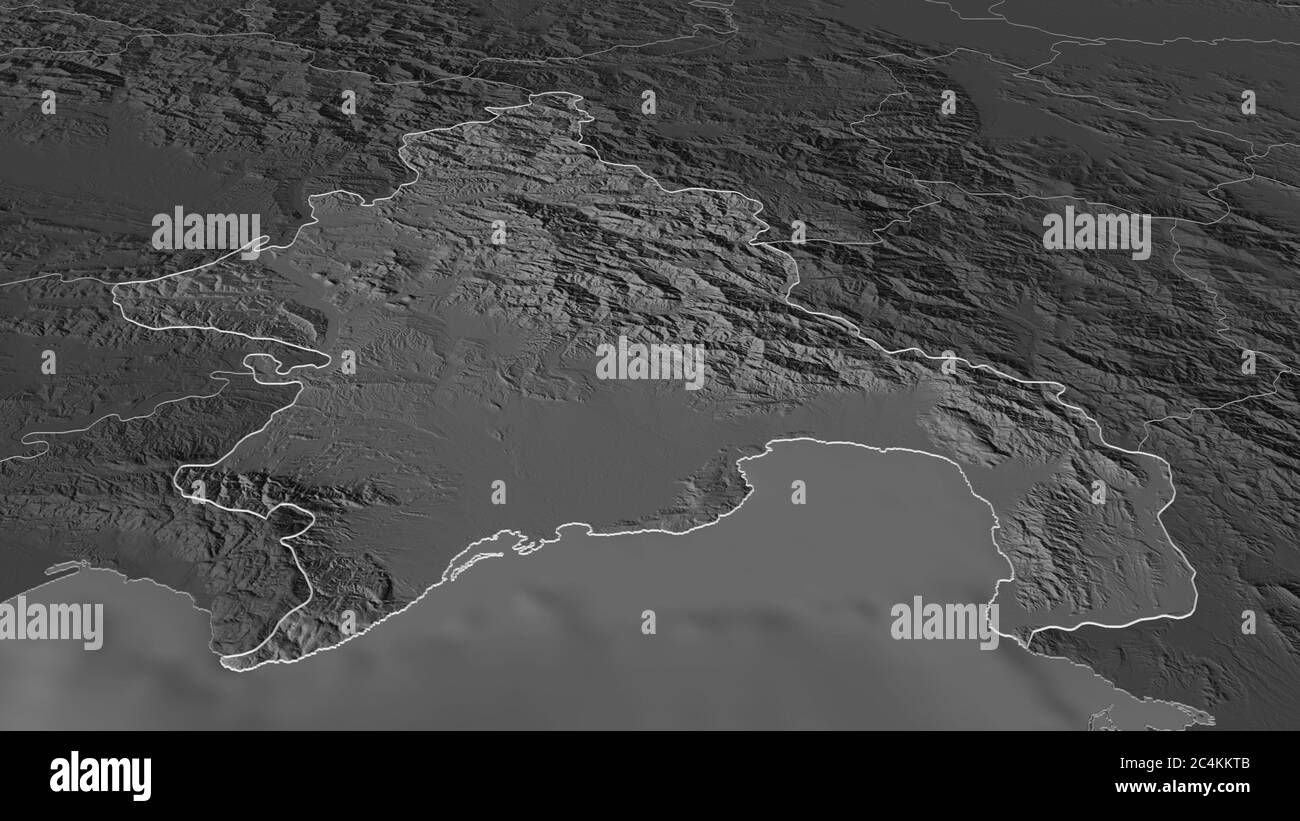Zoom in on Azua (province of Dominican Republic) outlined. Oblique ...