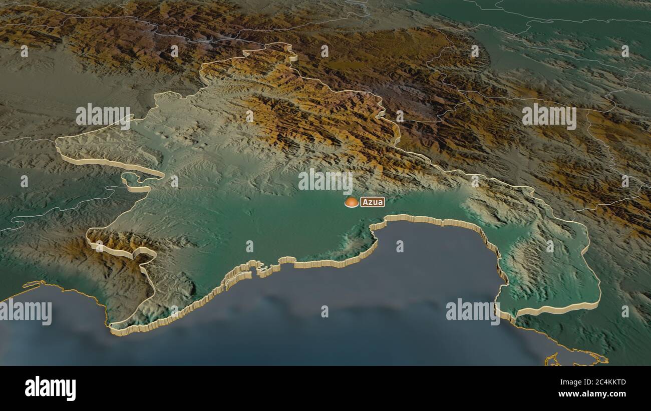 Zoom in on Azua (province of Dominican Republic) extruded. Oblique ...