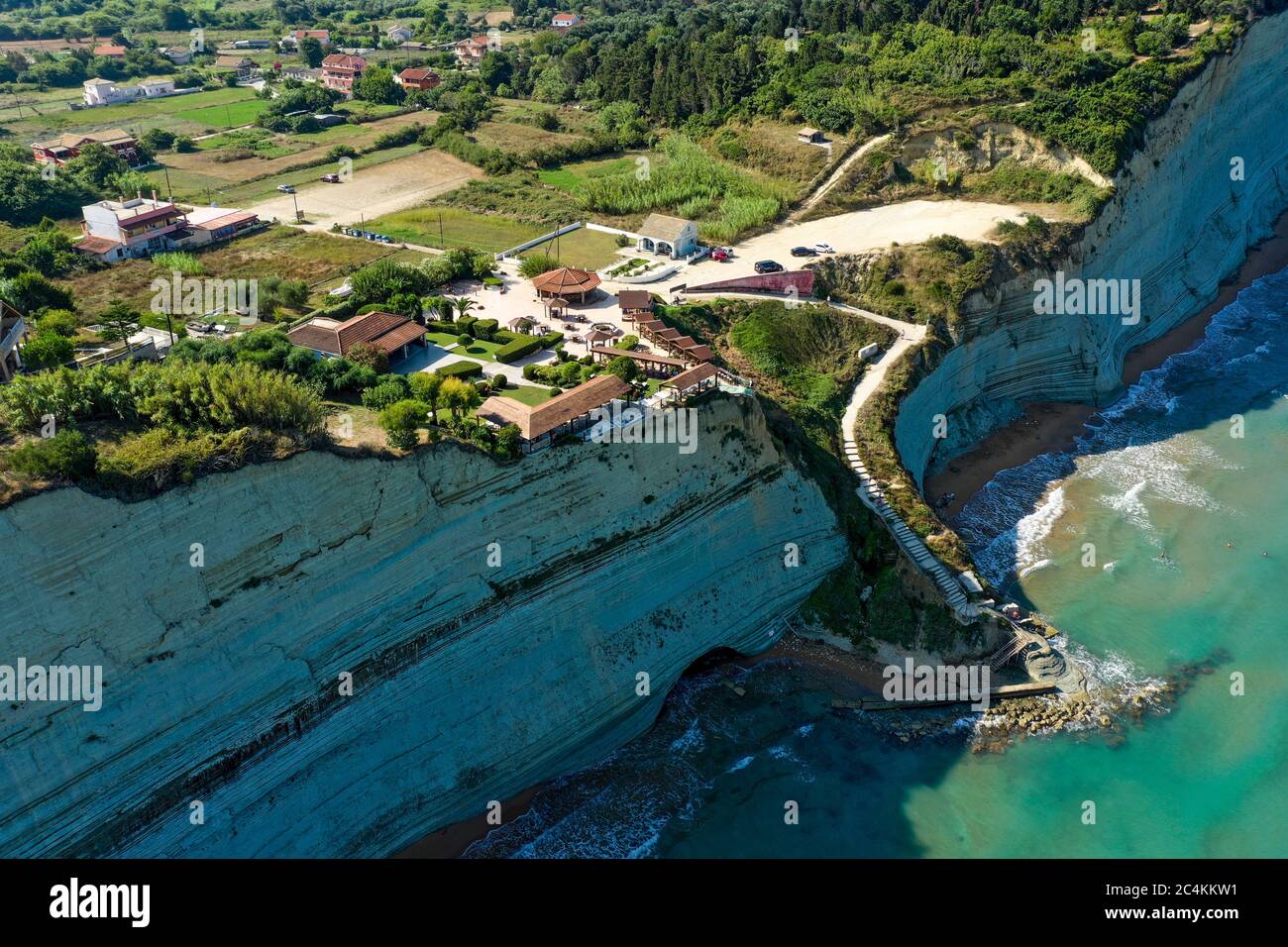 Logas beach corfu, beach front coastal aerial view Stock Photo - Alamy