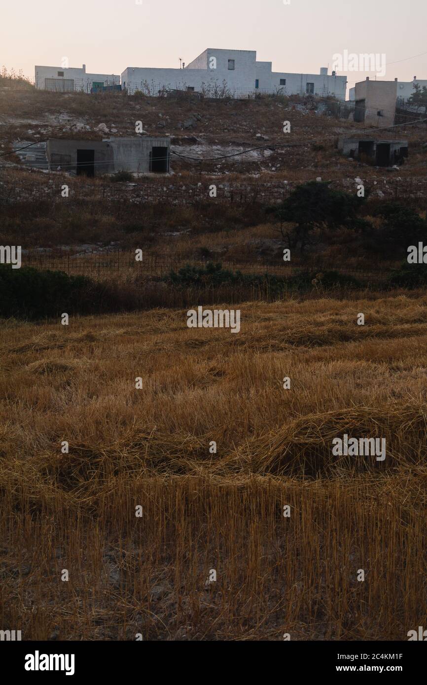 Sunset in the rural area of Milos, Greece Stock Photo - Alamy