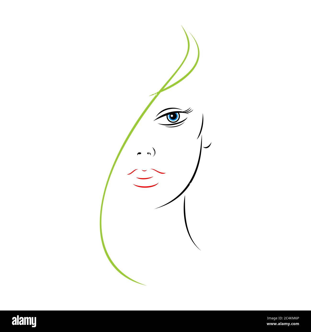Half woman face with unusual eyes. Recolorable shape isolated from ...
