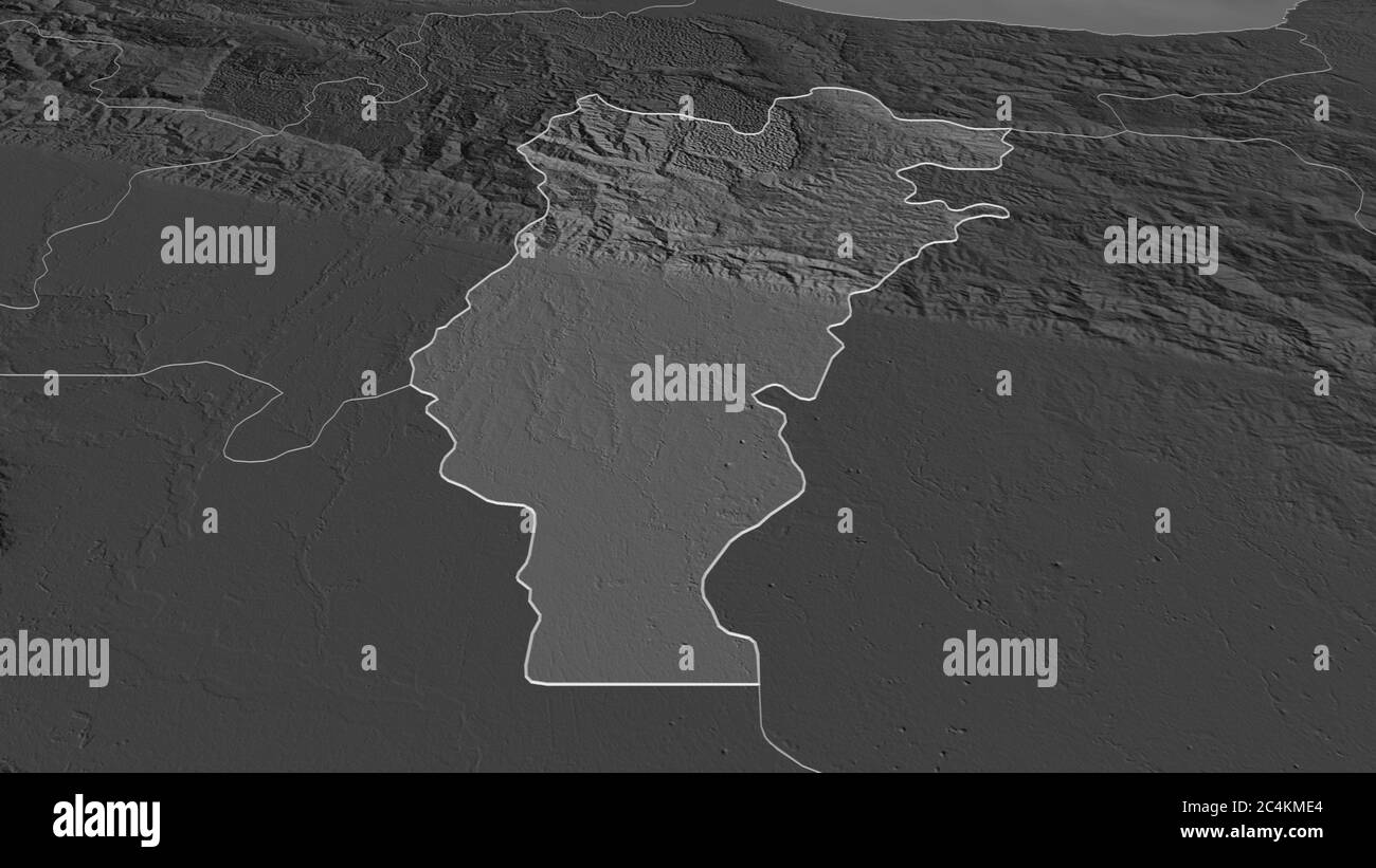 Zoom in on Salcedo (province of Dominican Republic) outlined. Oblique ...