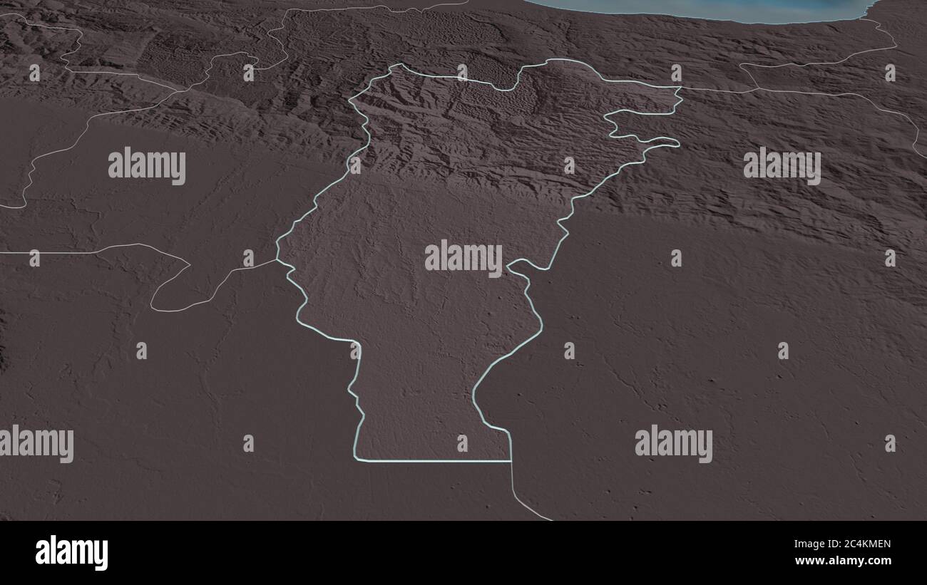 Zoom in on Salcedo (province of Dominican Republic) outlined. Oblique ...