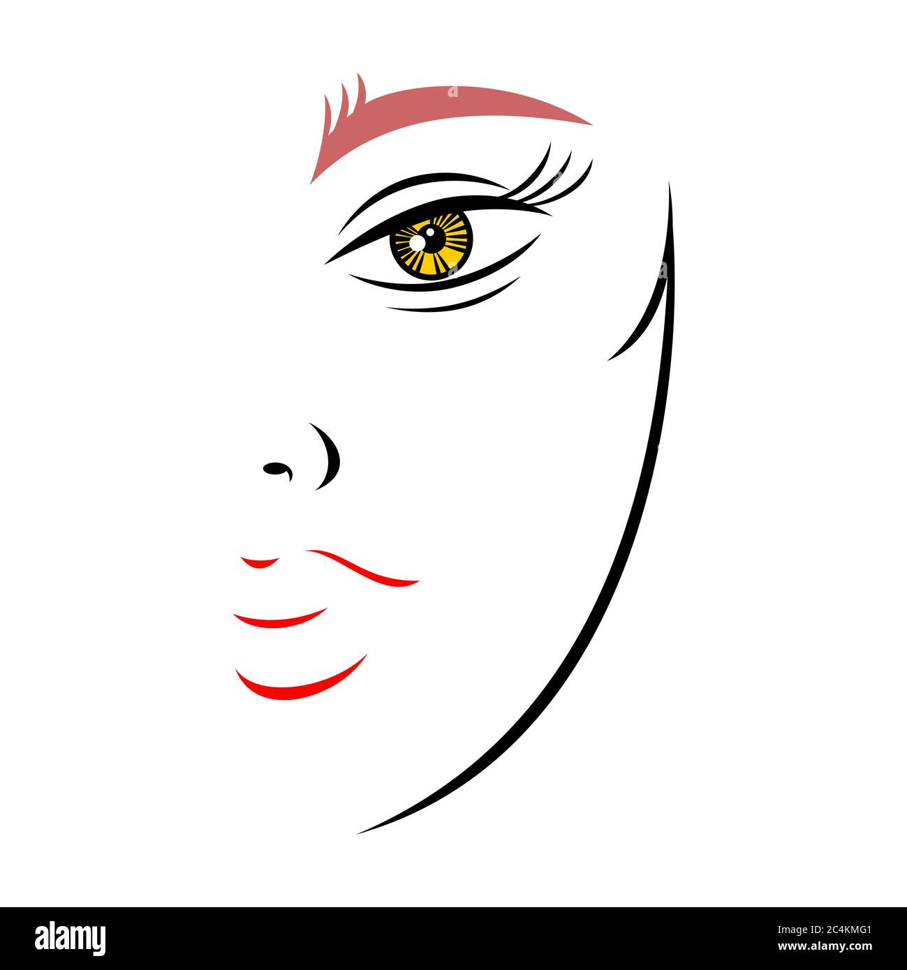 Half woman face with beautiful makeup. Recolorable shape isolated from ...