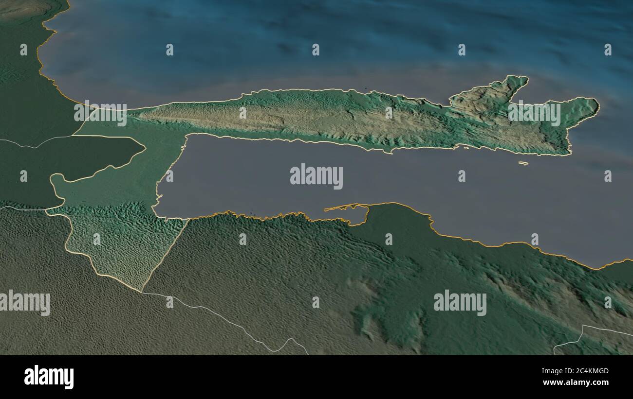 Zoom in on Samaná (province of Dominican Republic) outlined. Oblique ...
