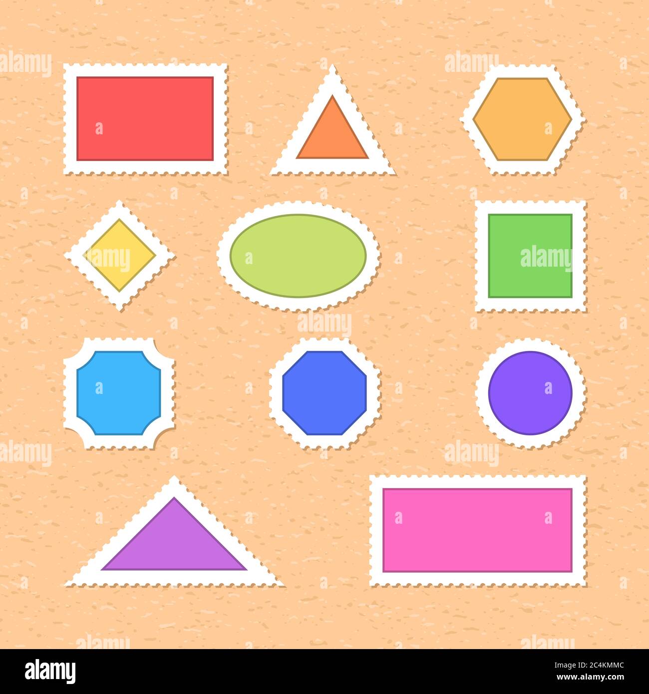 Blank color postage stamps are on a background of old paper. The ...