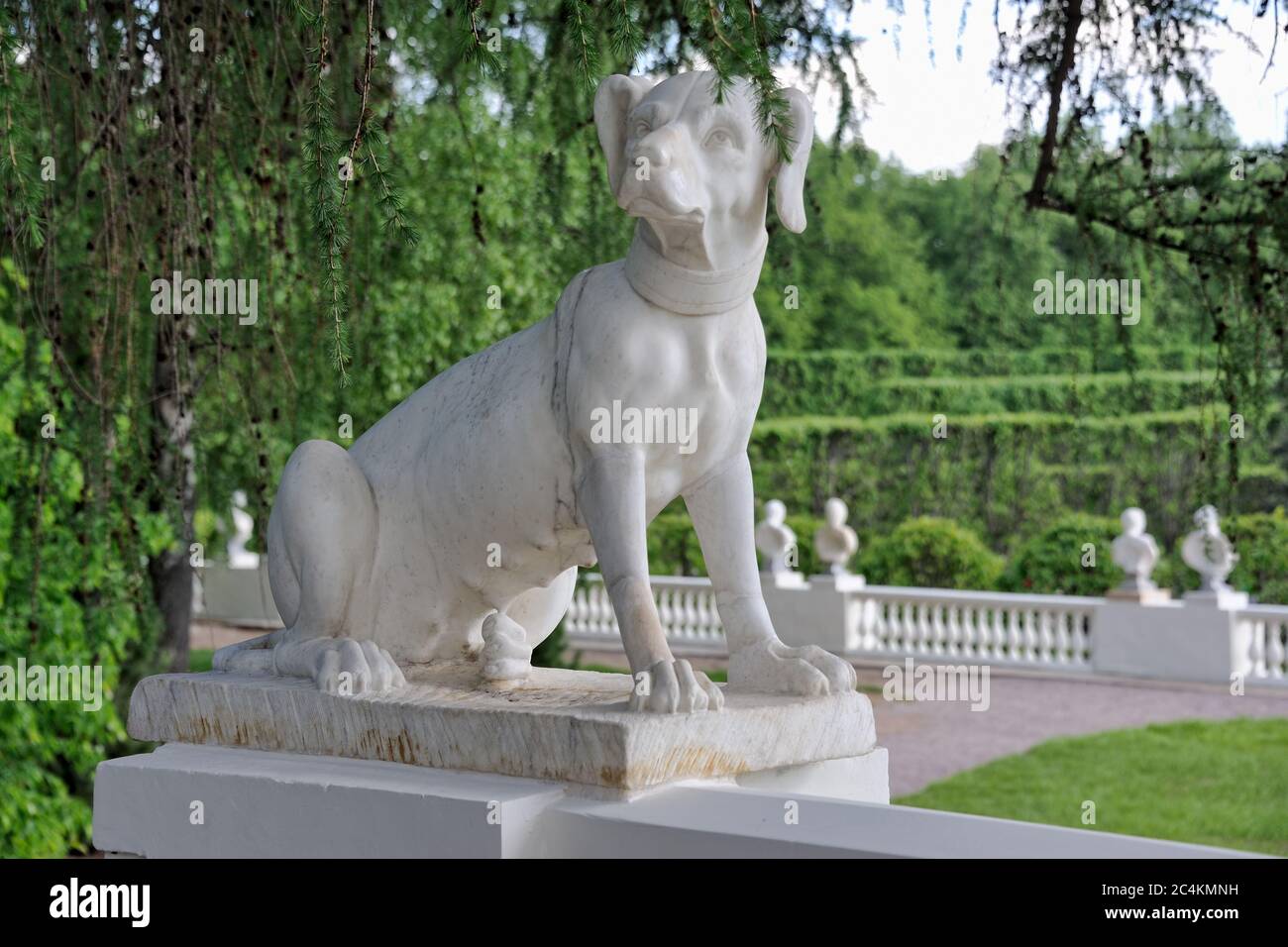 Marble Dog Sculpture in front of the Grand Palace in Arkhangelskoye ...