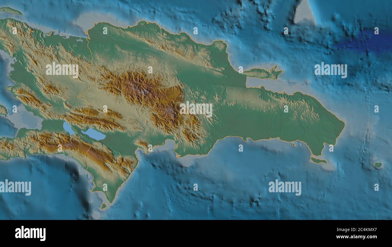 Outlined shape of the Dominican Republic area. Topographic relief map ...