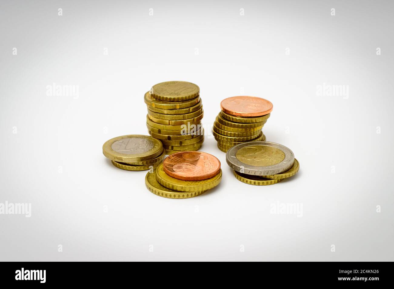 Pile of euro coins isolated on white background. Closeup Stock Photo ...