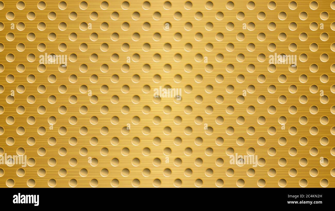 Abstract metal background with holes in bright golden colors Stock ...