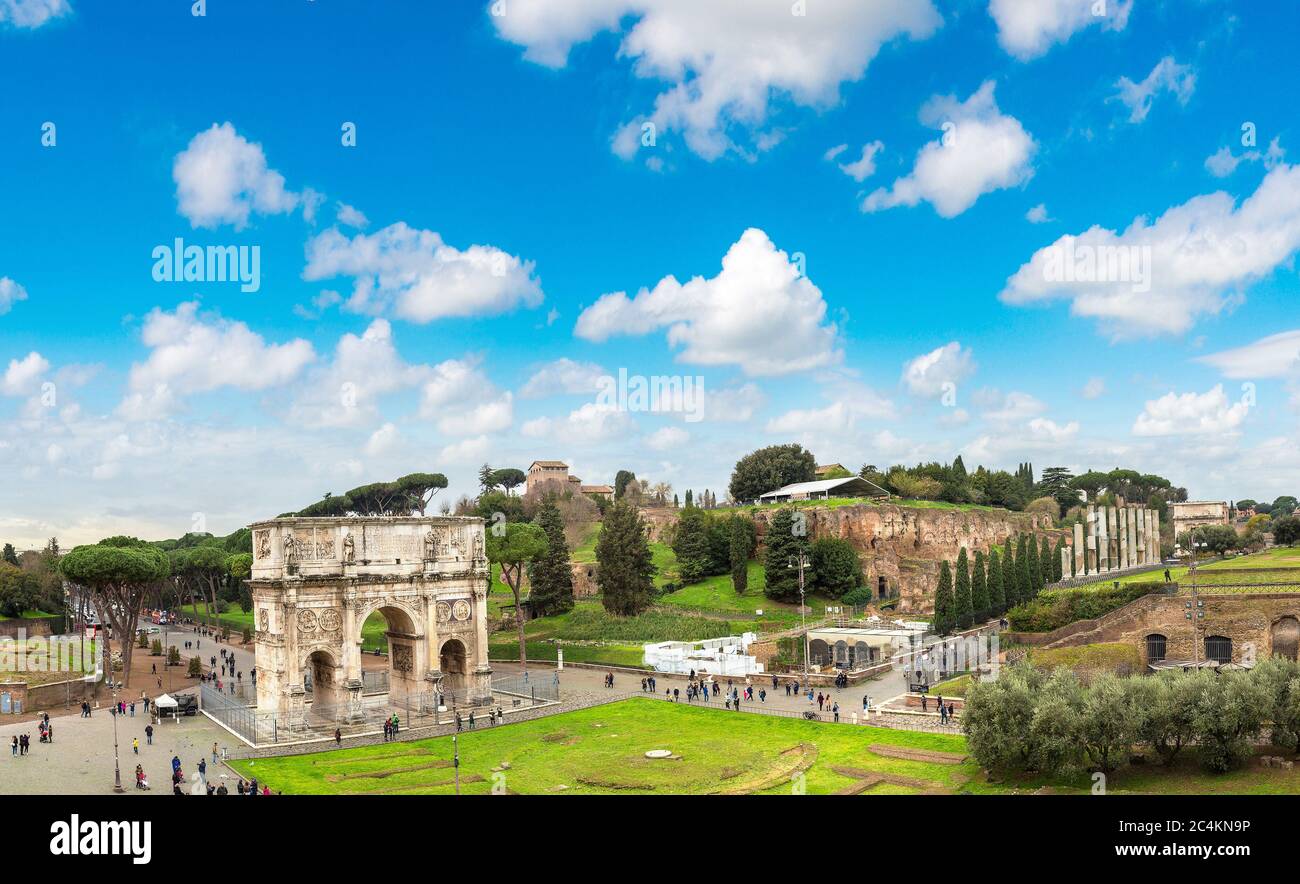 Arch of Constantine and Ancient ruins in Rome, Italy in a winter day ...