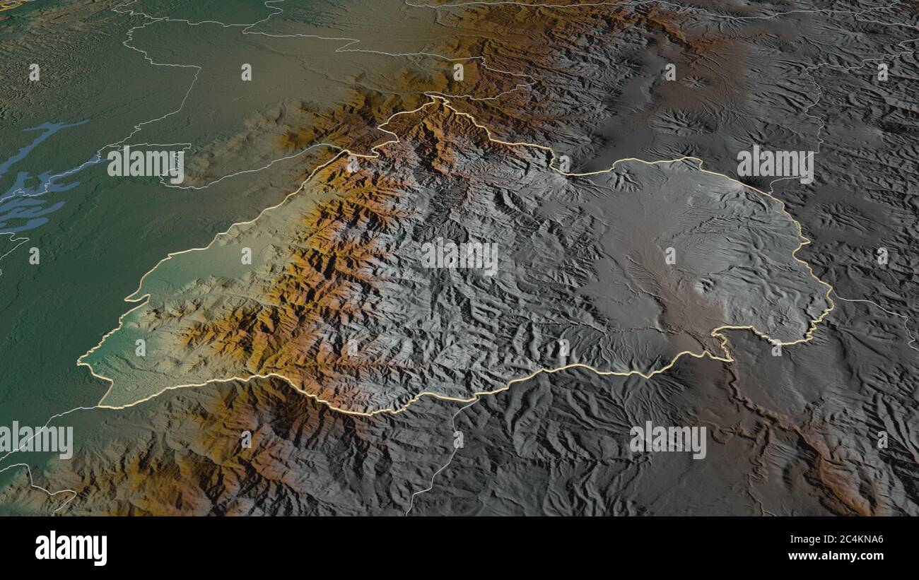 Zoom in on Cotopaxi (province of Ecuador) outlined. Oblique perspective ...