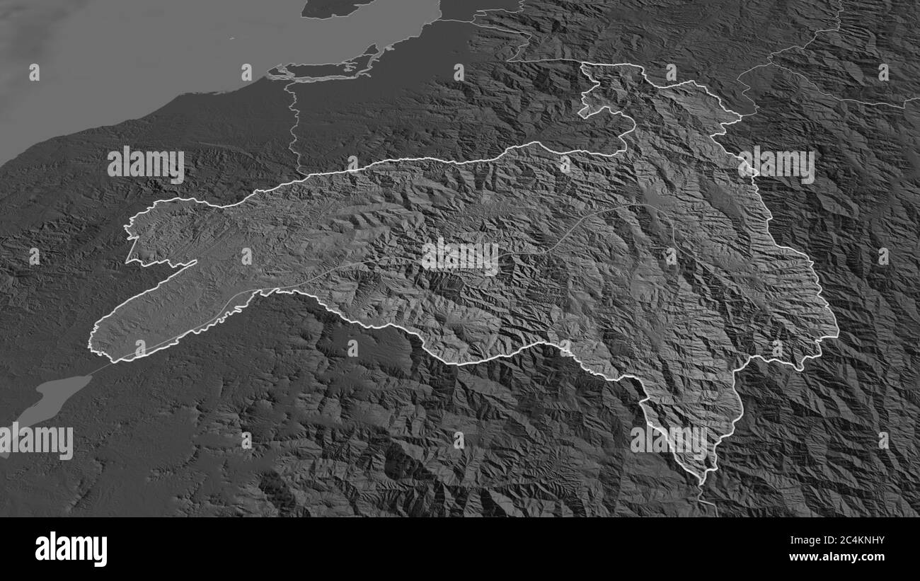 Zoom in on Loja (province of Ecuador) outlined. Oblique perspective ...
