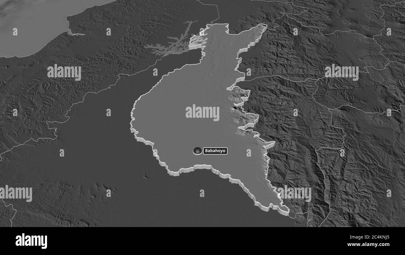 Zoom in on Los Rios (province of Ecuador) extruded. Oblique perspective ...