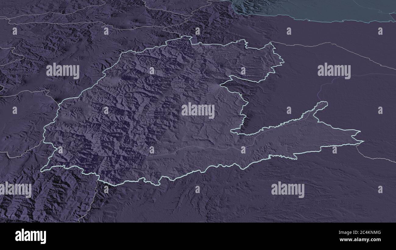Zoom in on Napo (province of Ecuador) outlined. Oblique perspective ...