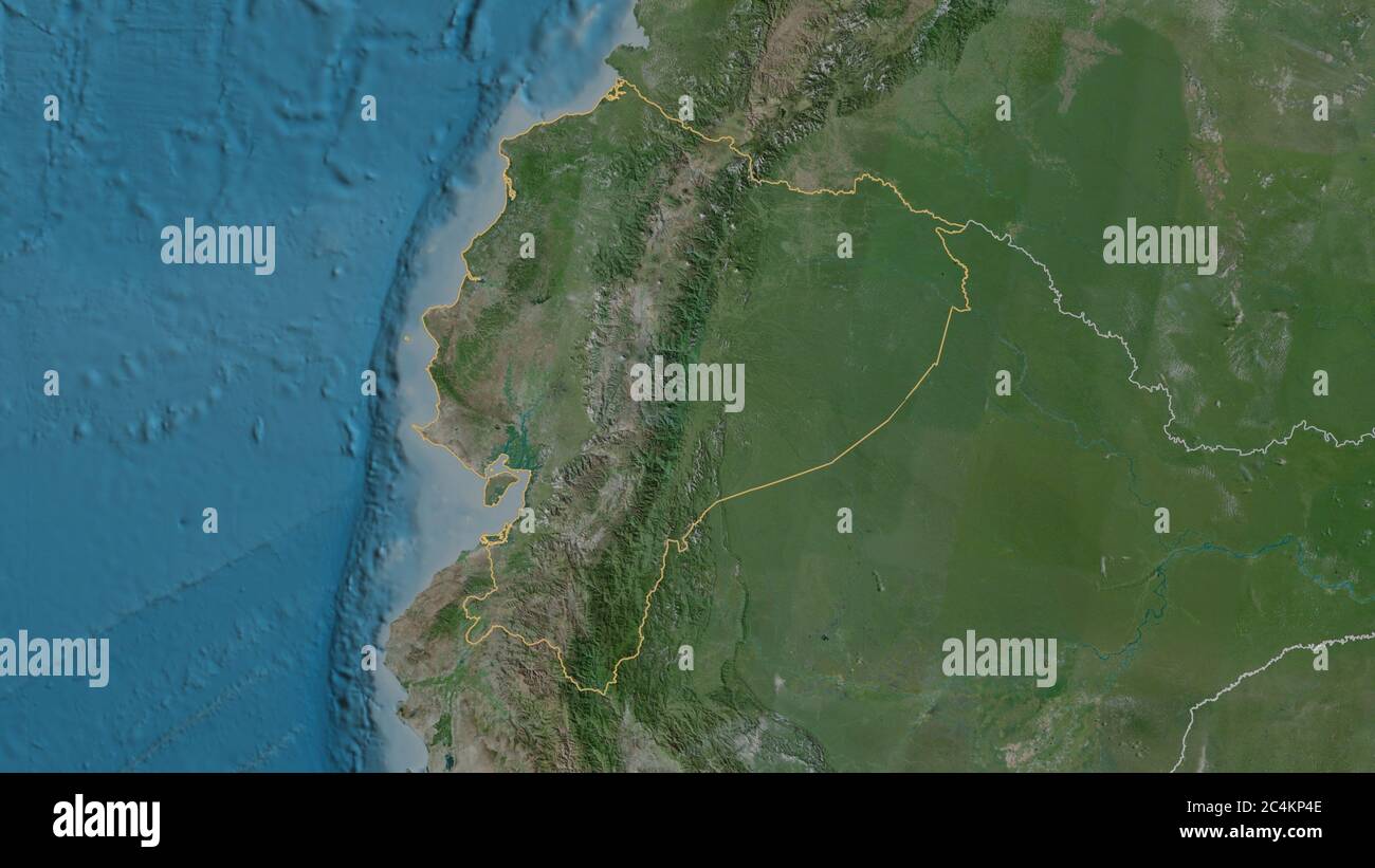 Outlined shape of the Ecuador area. Satellite imagery. 3D rendering ...