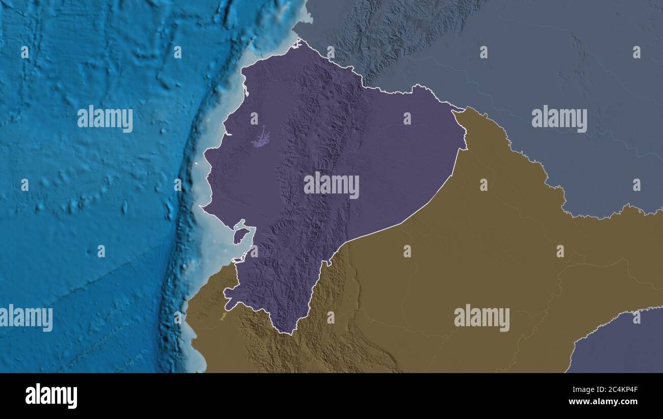 Outlined shape of the Ecuador area. Colored and bumped map of the ...
