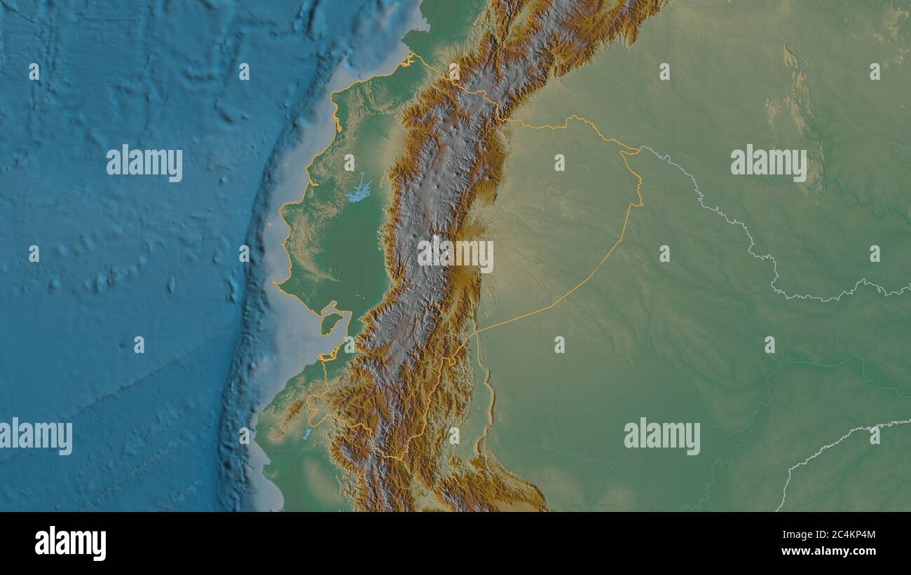 Outlined shape of the Ecuador area. Topographic relief map with surface ...