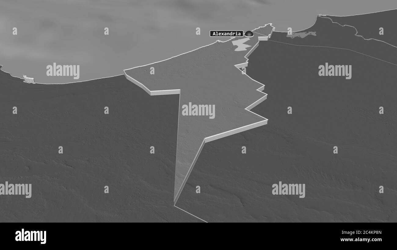 Zoom in on Al Iskandariyah (governorate of Egypt) extruded. Oblique ...