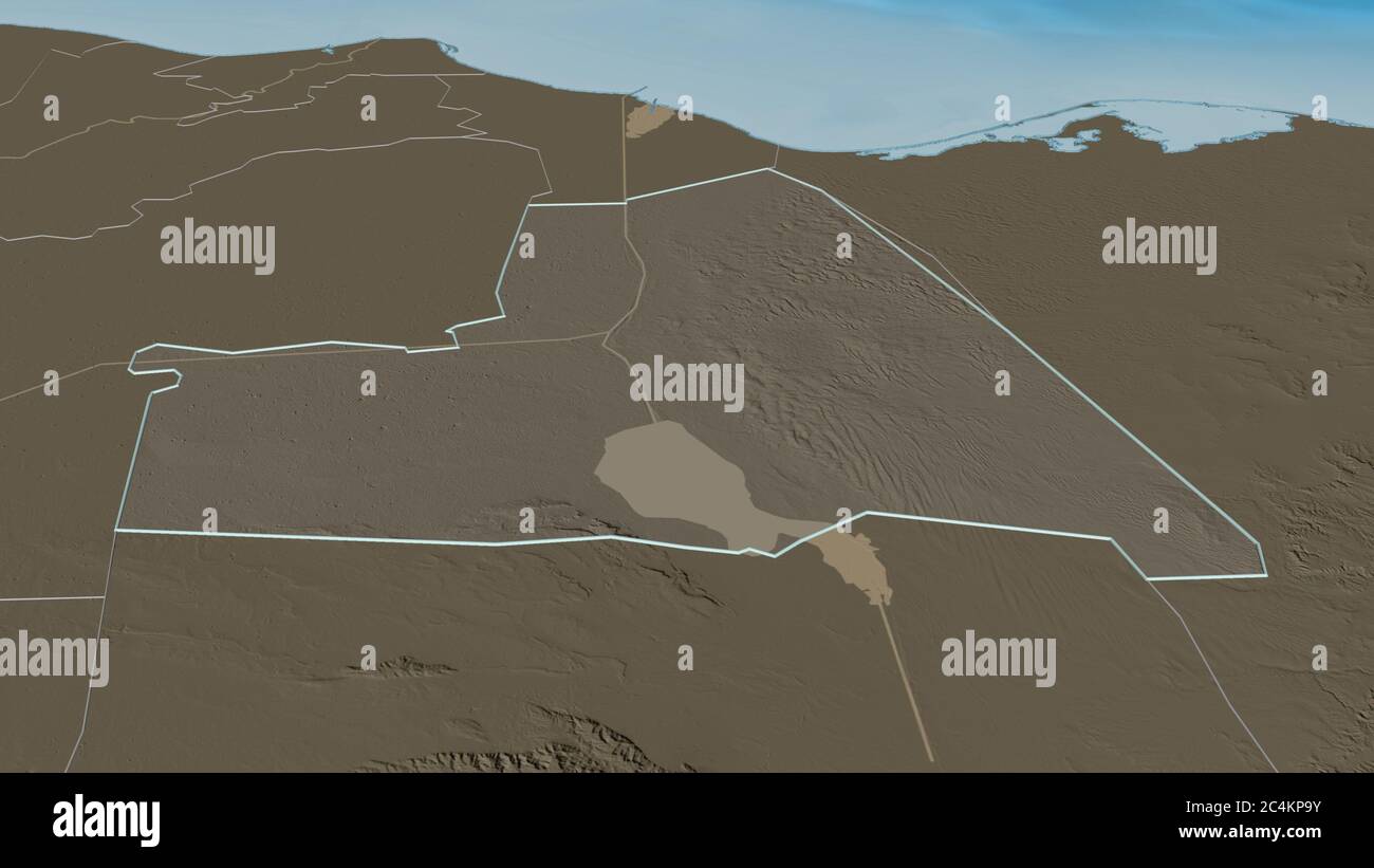 Zoom in on Al Isma (governorate of Egypt) outlined. Oblique perspective ...