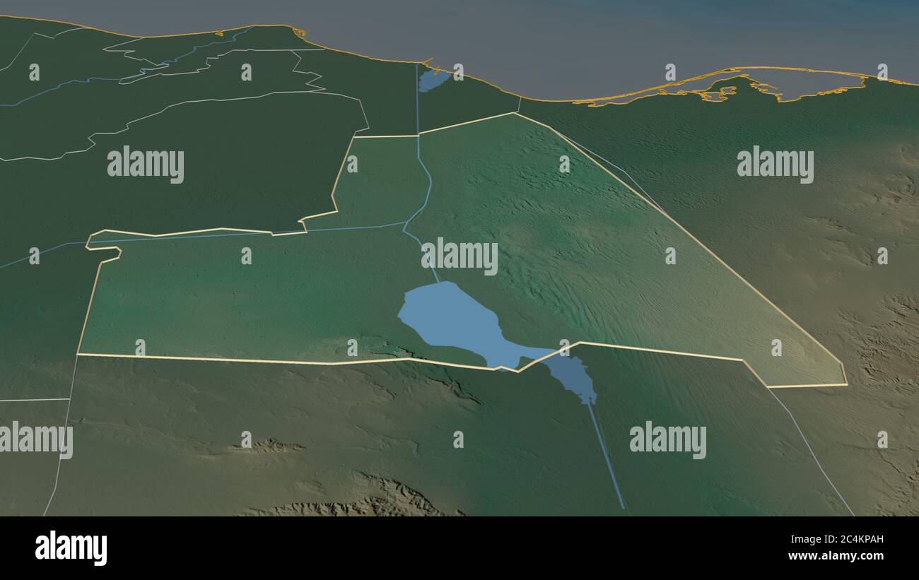 Zoom in on Al Isma (governorate of Egypt) outlined. Oblique perspective ...