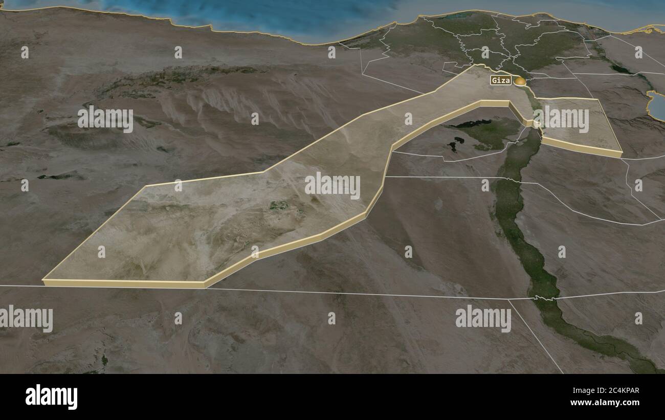 Zoom in on Al Jizah (governorate of Egypt) extruded. Oblique ...