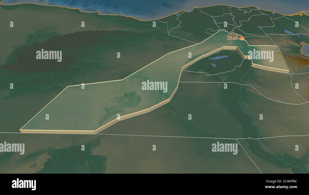Zoom in on Al Jizah (governorate of Egypt) extruded. Oblique ...
