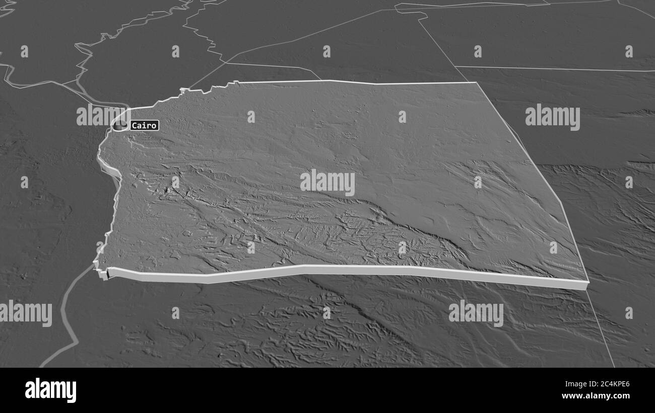 Zoom in on Al Qahirah (governorate of Egypt) extruded. Oblique ...