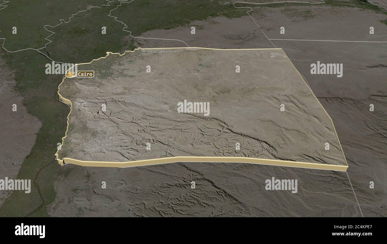 Zoom in on Al Qahirah (governorate of Egypt) extruded. Oblique ...