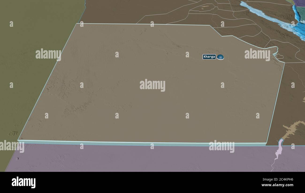 Zoom in on Al Wadi al Jadid (governorate of Egypt) extruded. Oblique ...
