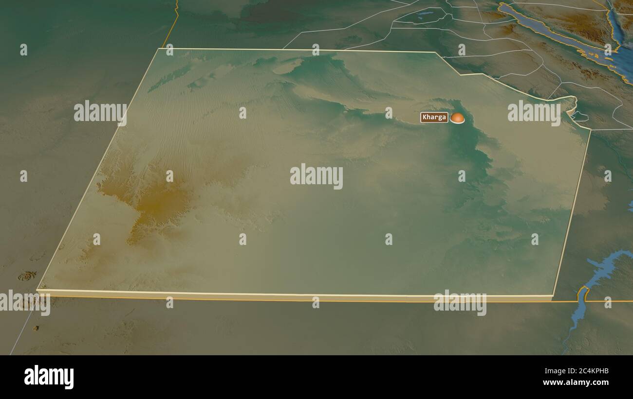 Zoom in on Al Wadi al Jadid (governorate of Egypt) extruded. Oblique ...
