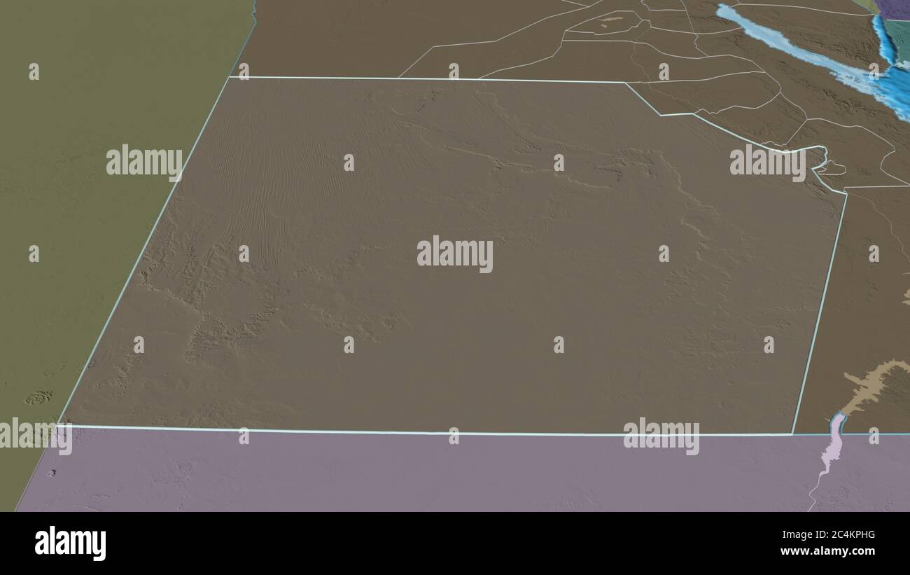 Zoom in on Al Wadi al Jadid (governorate of Egypt) outlined. Oblique ...