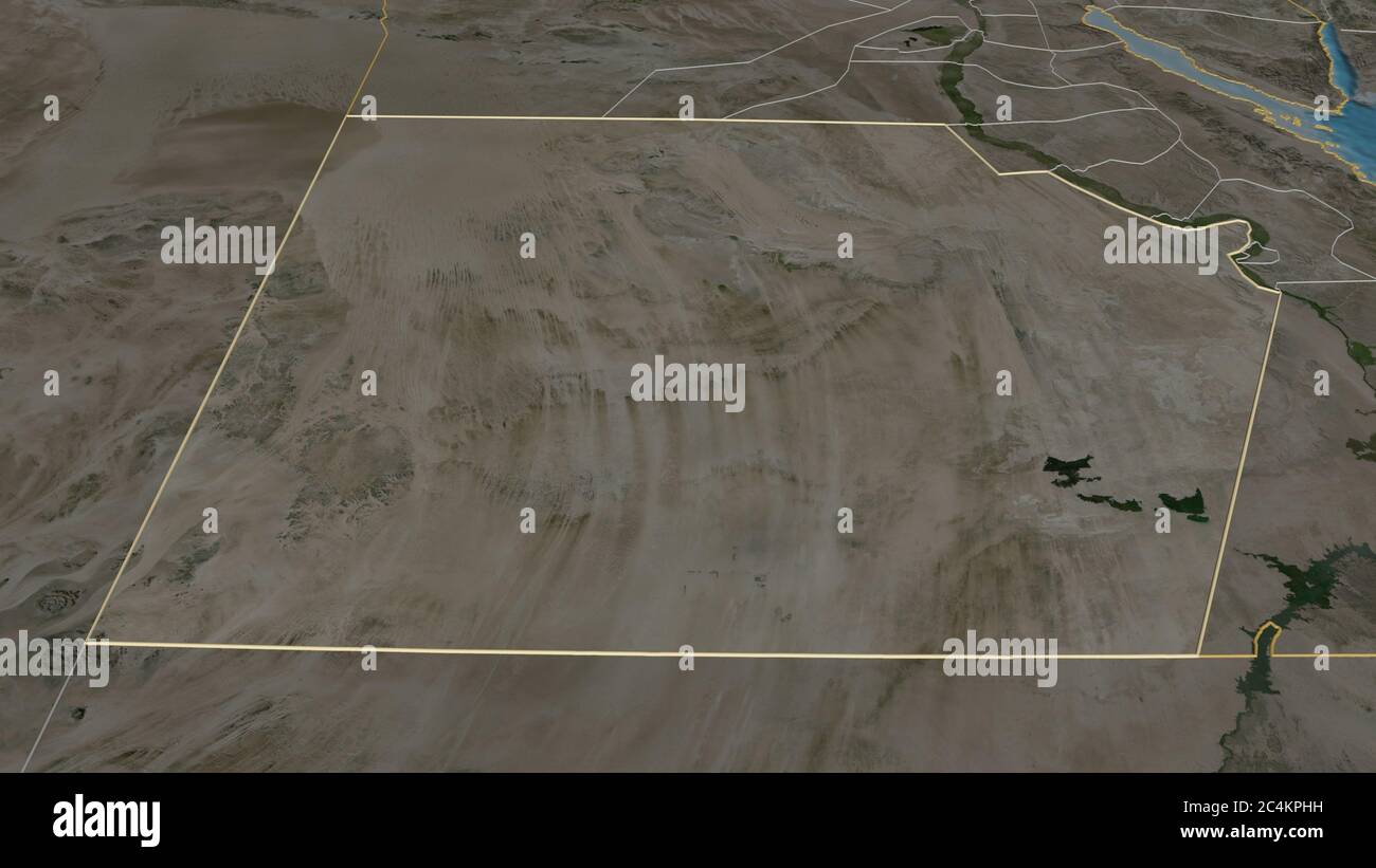 Zoom in on Al Wadi al Jadid (governorate of Egypt) outlined. Oblique ...