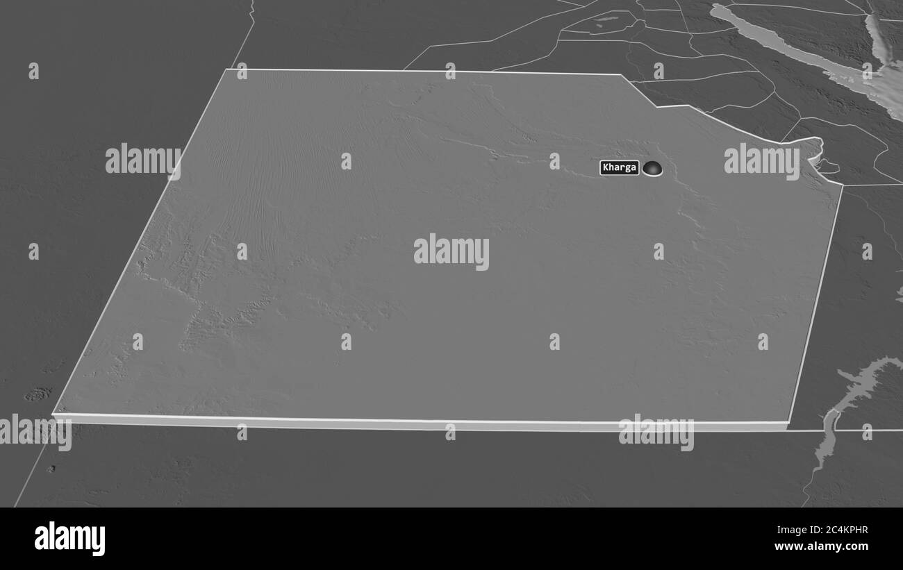 Zoom in on Al Wadi al Jadid (governorate of Egypt) extruded. Oblique ...