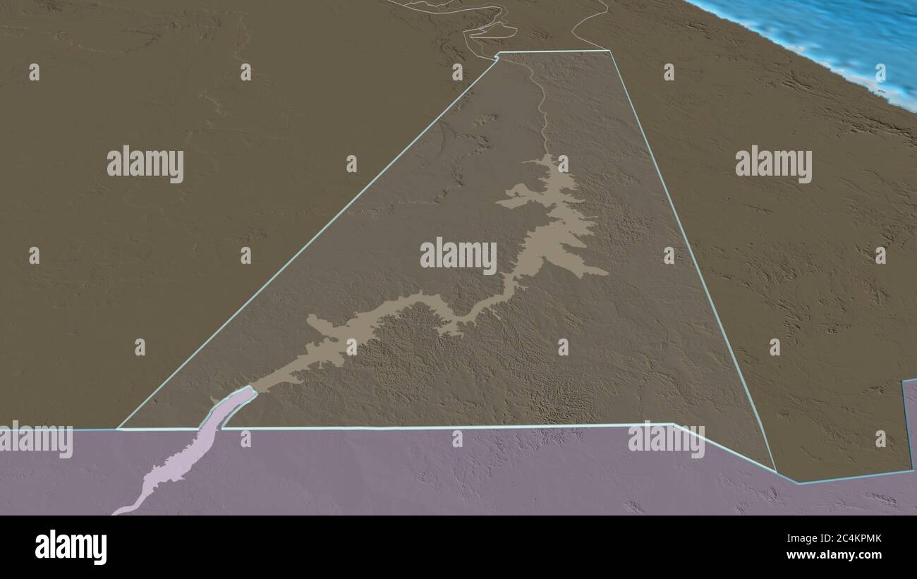 Zoom in on Aswan (governorate of Egypt) outlined. Oblique perspective ...
