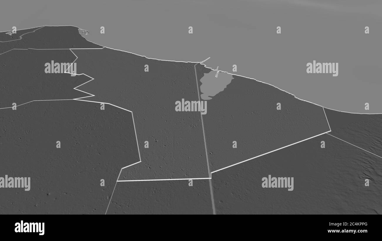 Zoom in on Bur Sa'id (governorate of Egypt) outlined. Oblique ...