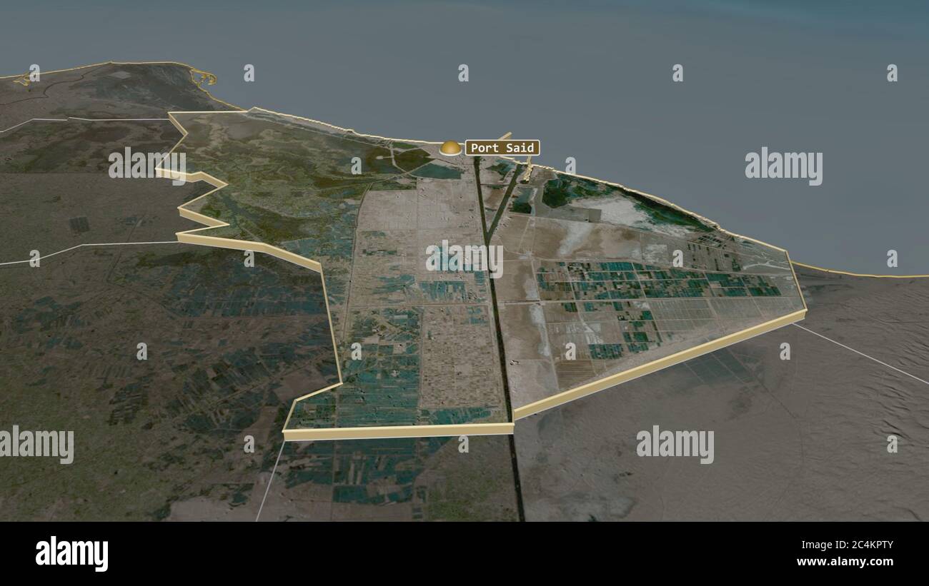 Zoom in on Bur Sa'id (governorate of Egypt) extruded. Oblique ...