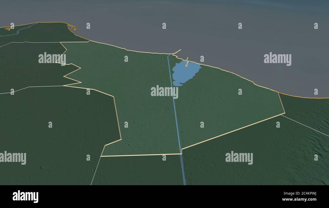 Zoom in on Bur Sa'id (governorate of Egypt) outlined. Oblique ...