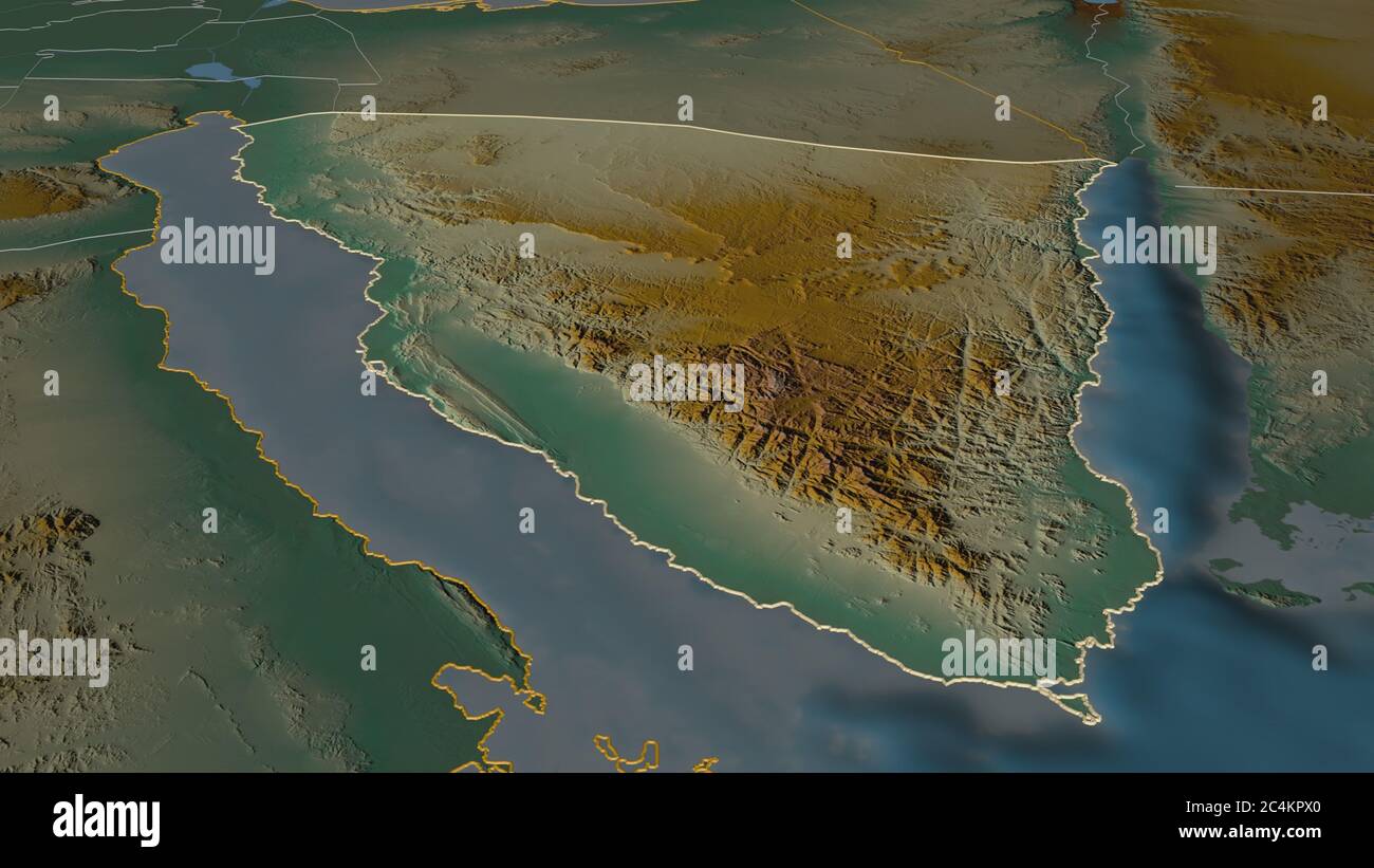 Zoom in on Janub Sina (governorate of Egypt) outlined. Oblique ...