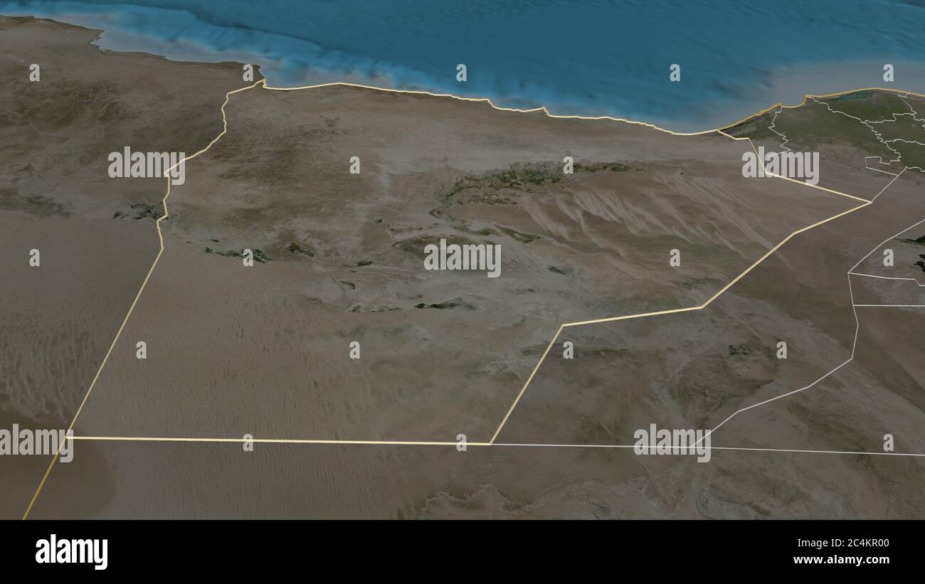 Zoom in on Matrouh (governorate of Egypt) outlined. Oblique perspective ...