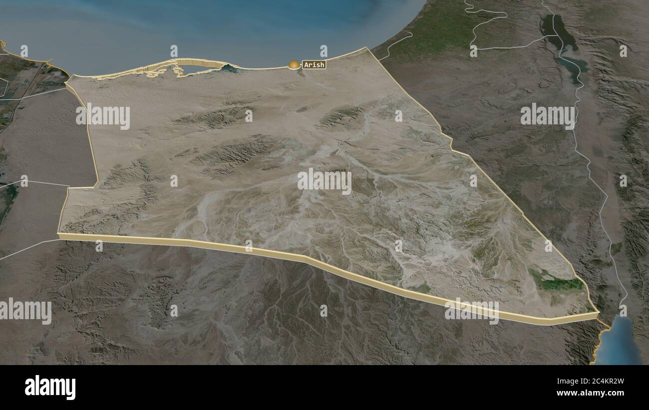 Zoom in on Shamal Sina' (governorate of Egypt) extruded. Oblique ...