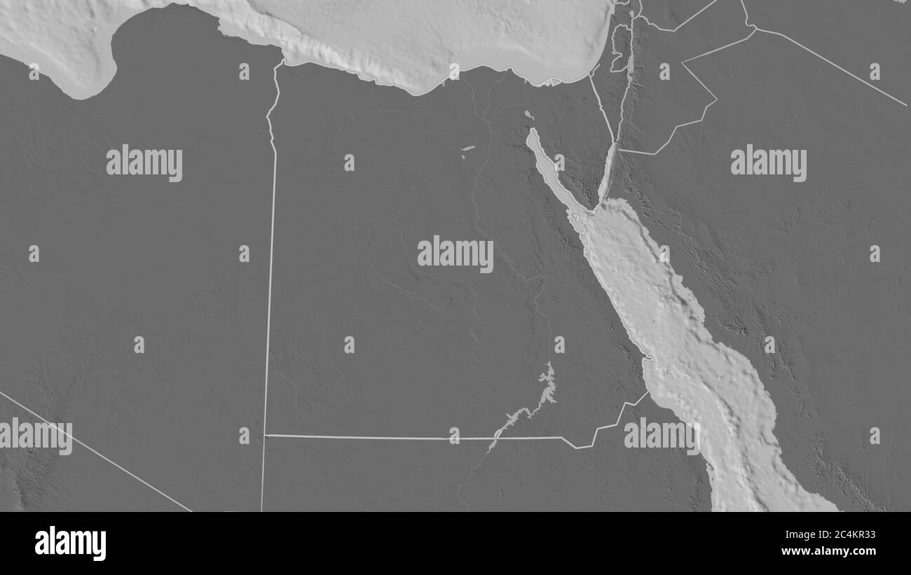 Outlined shape of the Egypt area. Bilevel elevation map with surface ...