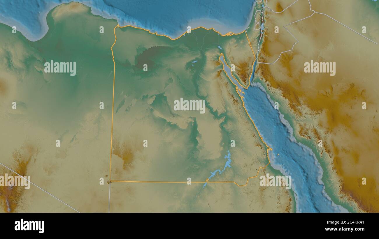 Outlined shape of the Egypt area. Topographic relief map with surface ...