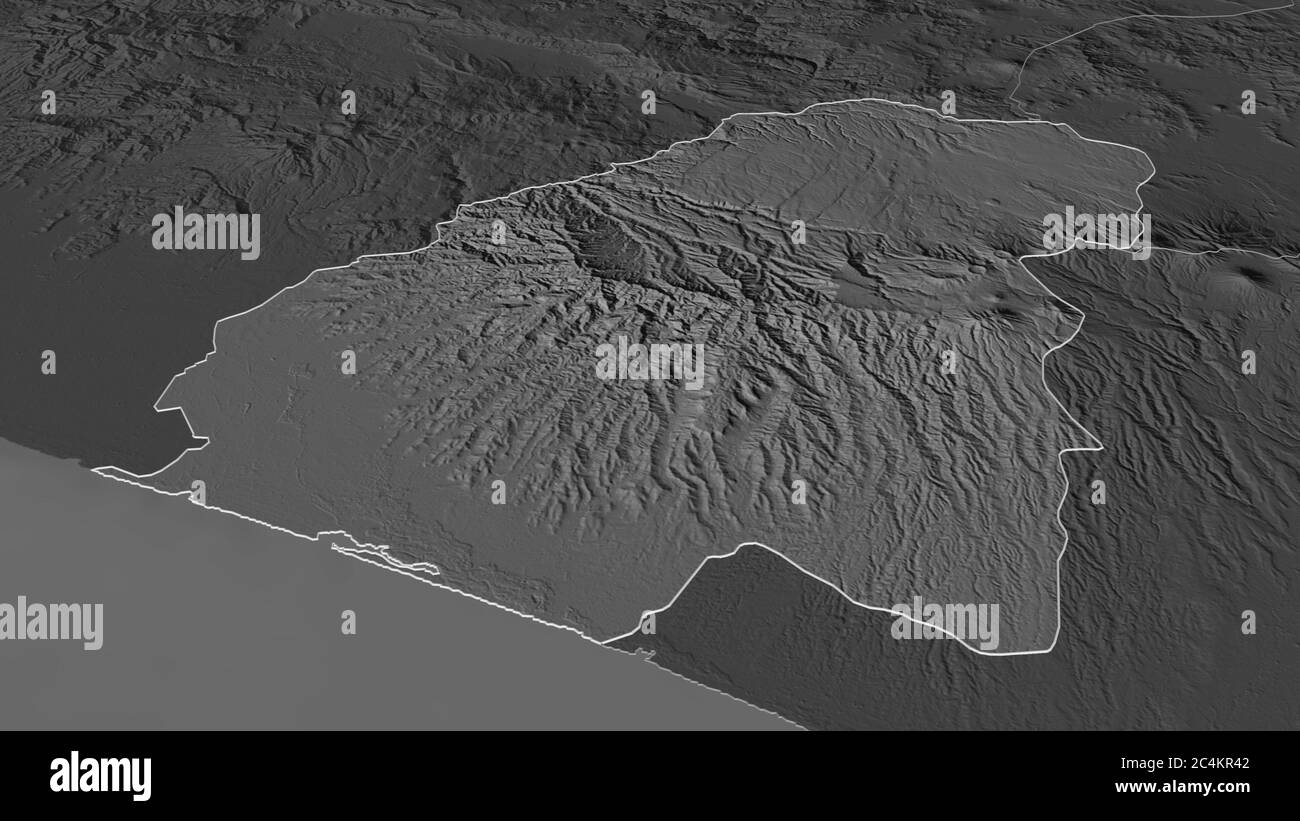 Zoom in on Ahuachapán (department of El Salvador) outlined. Oblique ...